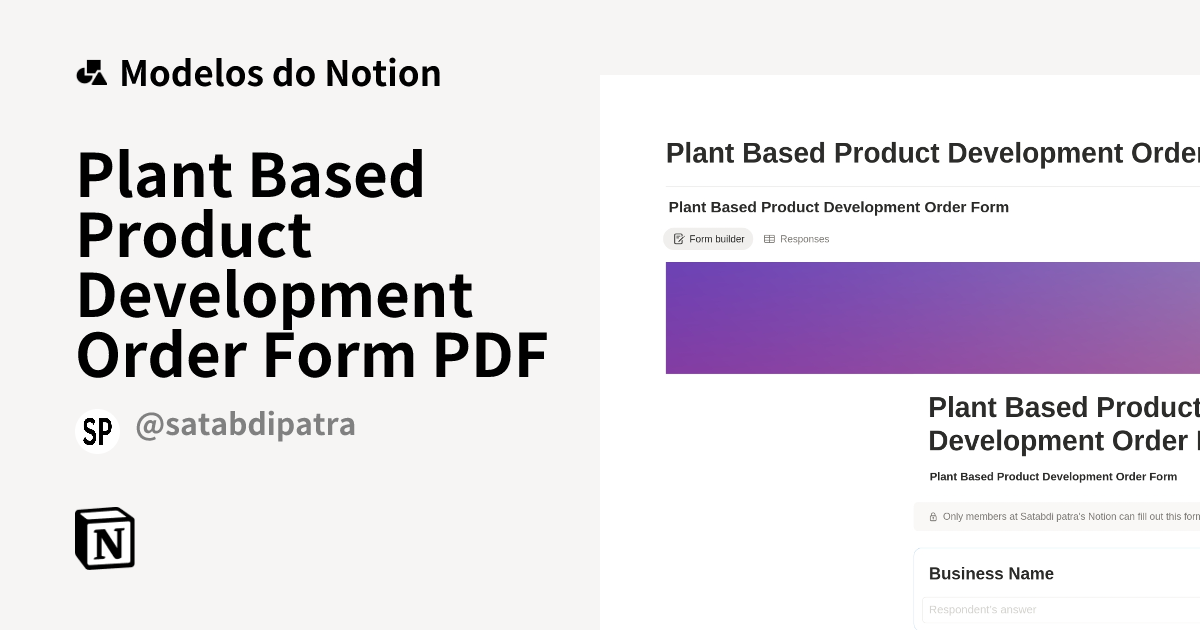 Plant Based Product Development Order Form PDF Modelo por Satabdi Patra ...