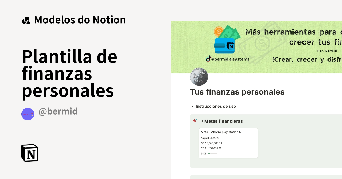 Modelo Plantilla de finanzas personales | Marketplace do Notion