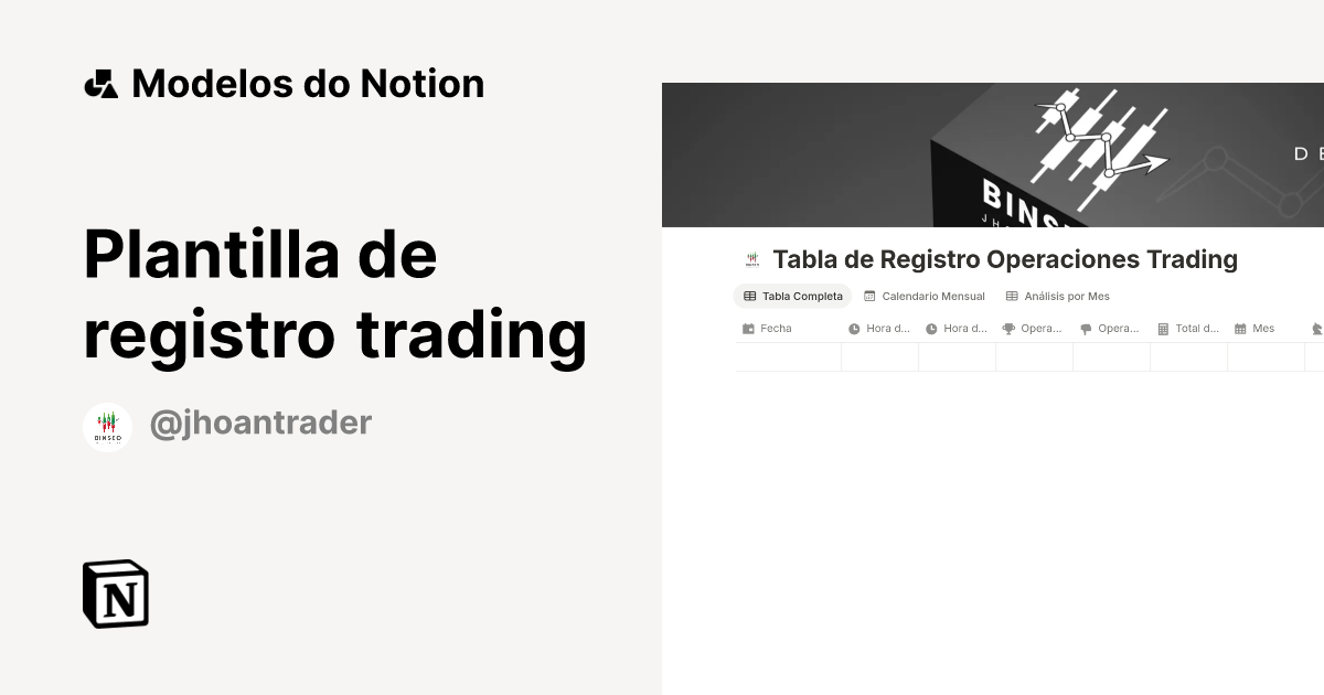 Modelo Plantilla de registro trading | Marketplace do Notion