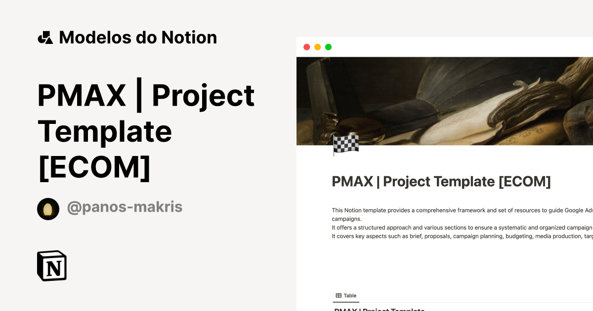 Modelo PMAX | Project Template [ECOM] | Marketplace do Notion
