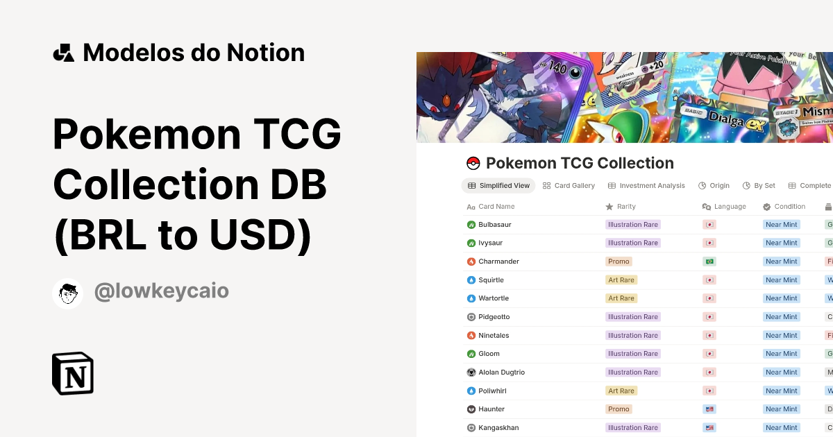 Modelo Pokemon TCG Collection DB (BRL to USD) | Marketplace do Notion