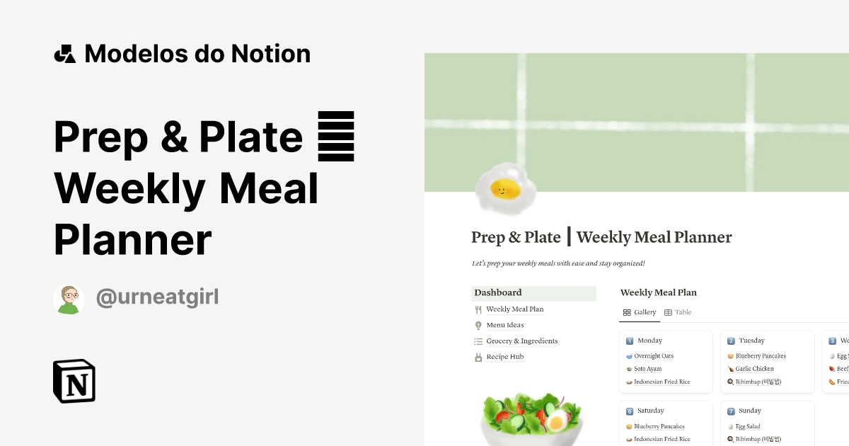 Modelo Prep & Plate ┃ Weekly Meal Planner | Marketplace do Notion