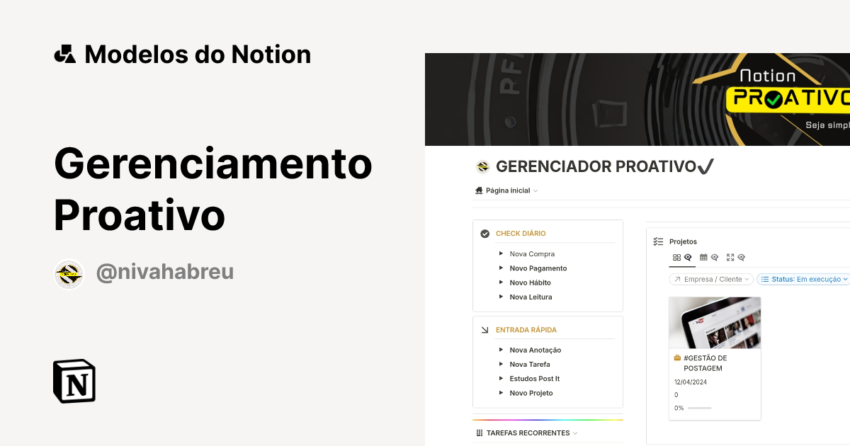 Gerenciamento Proativo Modelo por Notion Proativo | Marketplace do Notion