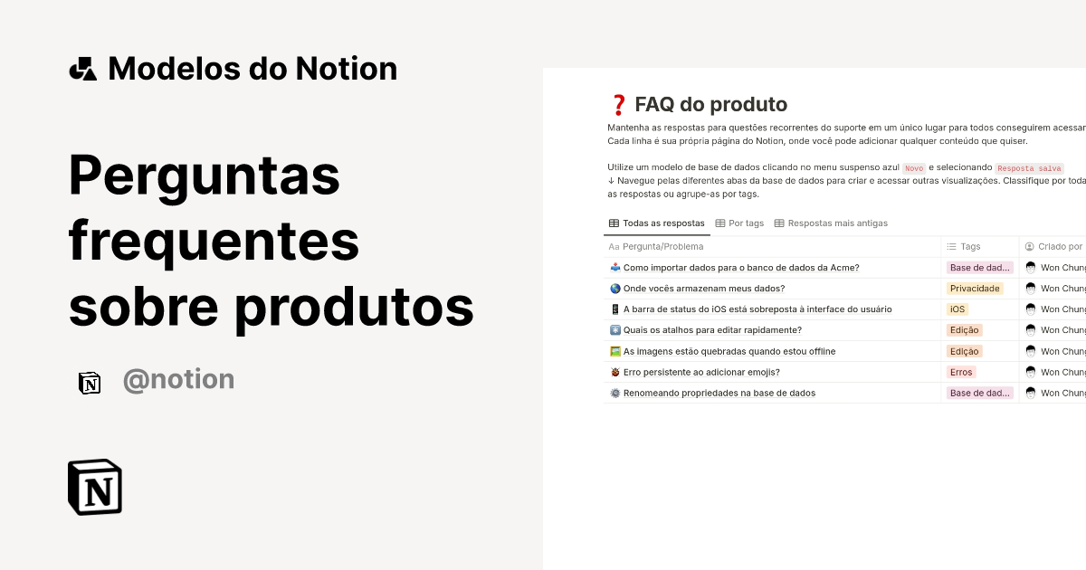 Perguntas frequentes sobre produtos Modelo por Notion | Marketplace do ...