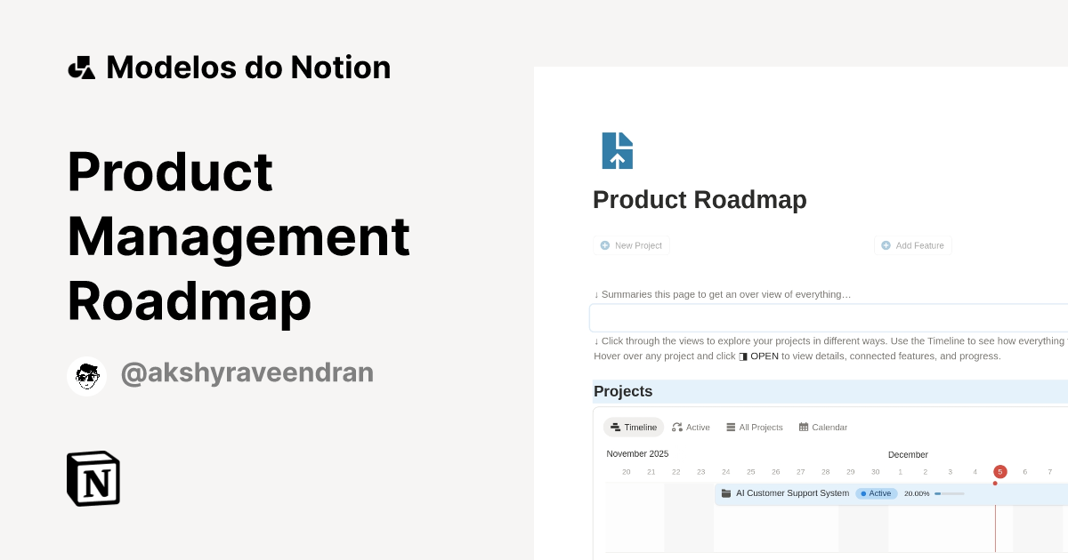 Modelo Product Management Roadmap | Marketplace do Notion