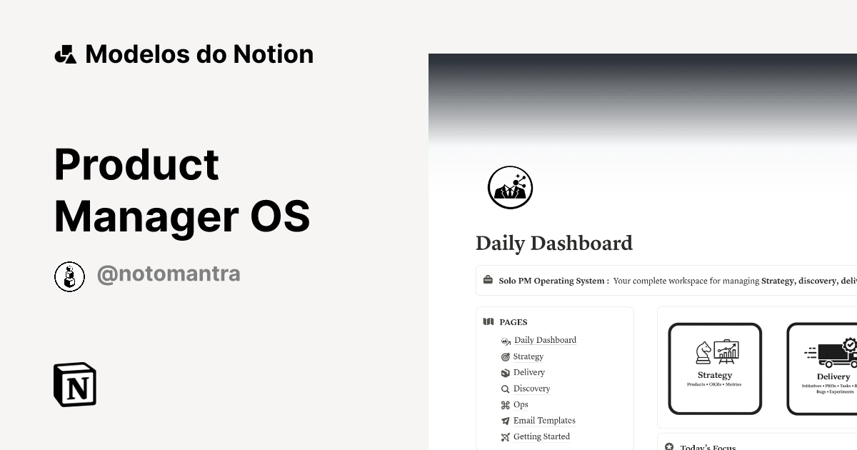 Product Manager OS Modelo por NotoMantra | Marketplace do Notion