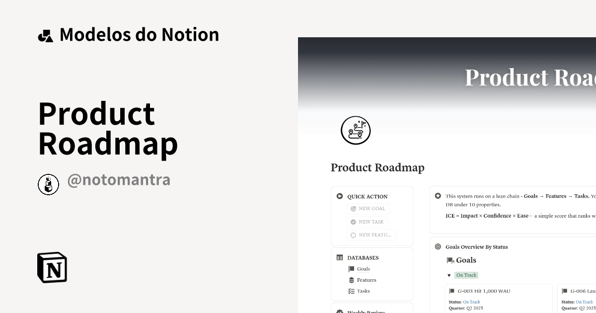 Modelo Product Roadmap | Marketplace do Notion
