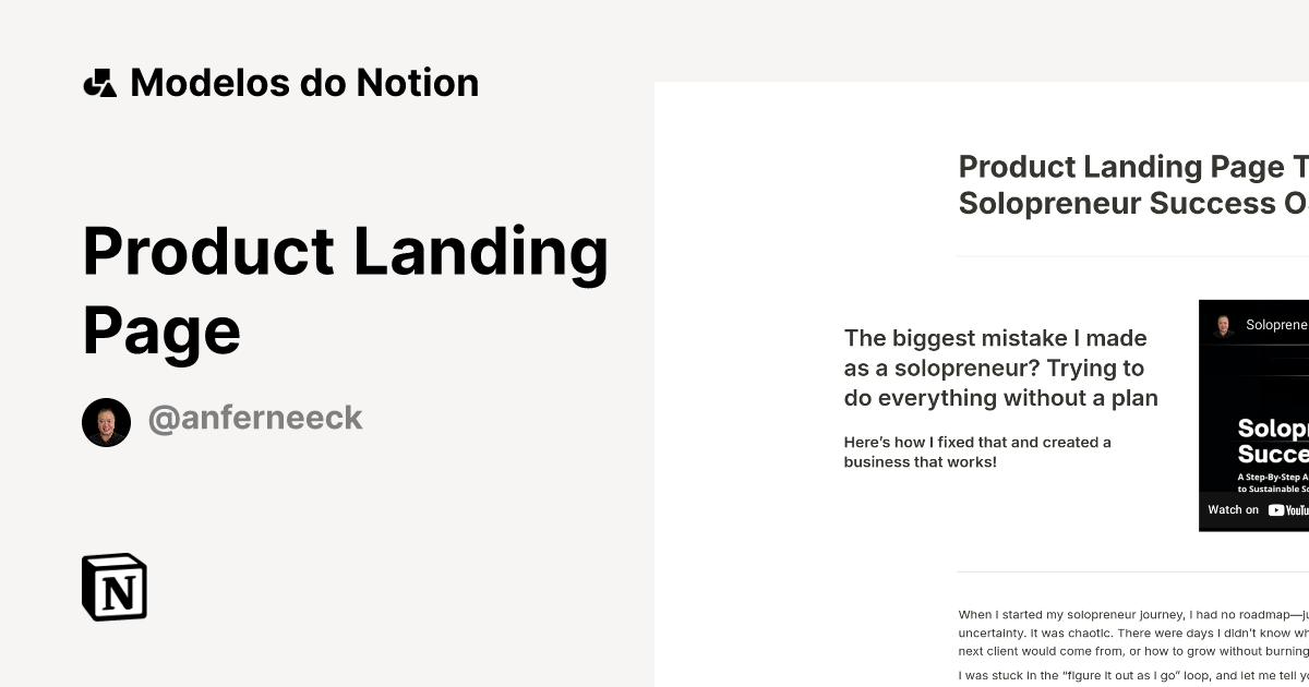 Modelo Product Landing Page | Marketplace do Notion