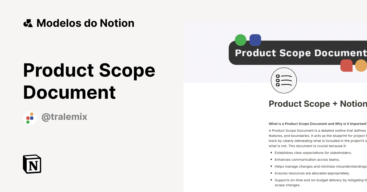 Product Scope Document Modelo por Tralemix | Marketplace do Notion