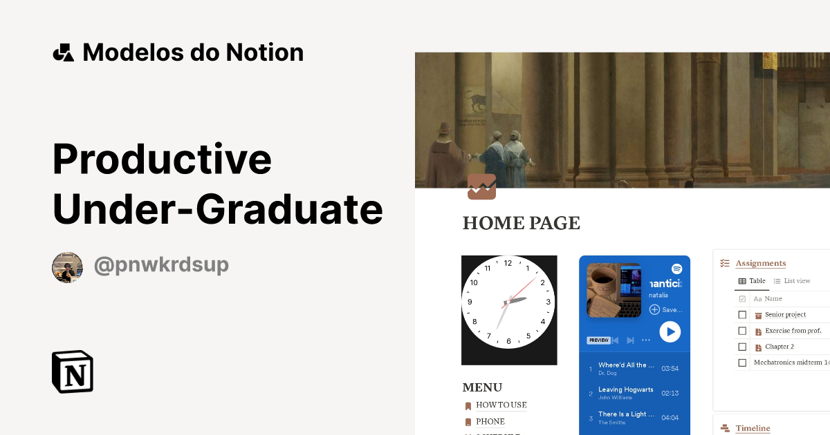 Productive Under-Graduate Modelo por pnw | Marketplace do Notion