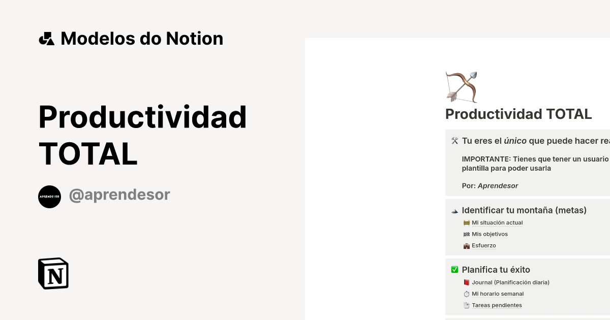 Productividad TOTAL Modelo por Aprendesor | Marketplace do Notion