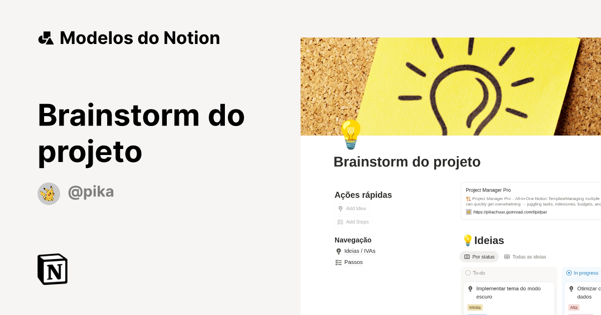 Project Brainstorm Modelo por Pika | Marketplace do Notion