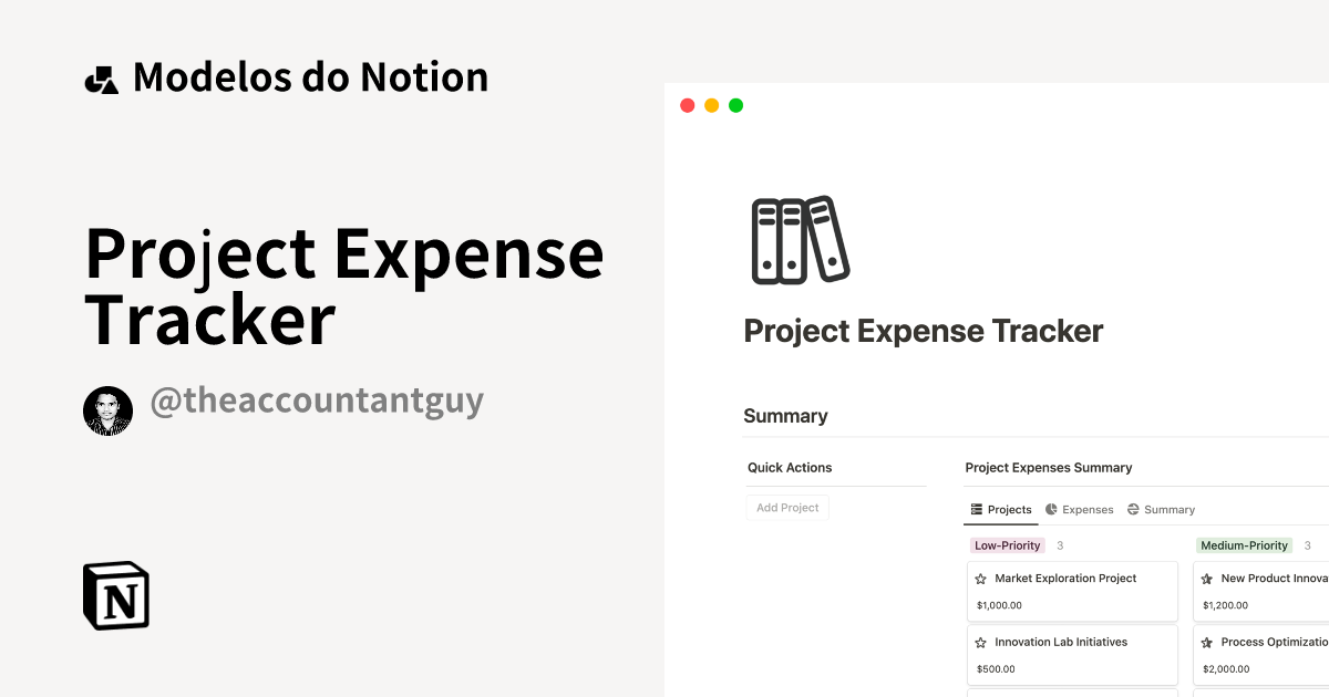 Project Expense Tracker Modelo por theaccountantguy | FinanceGuy ...