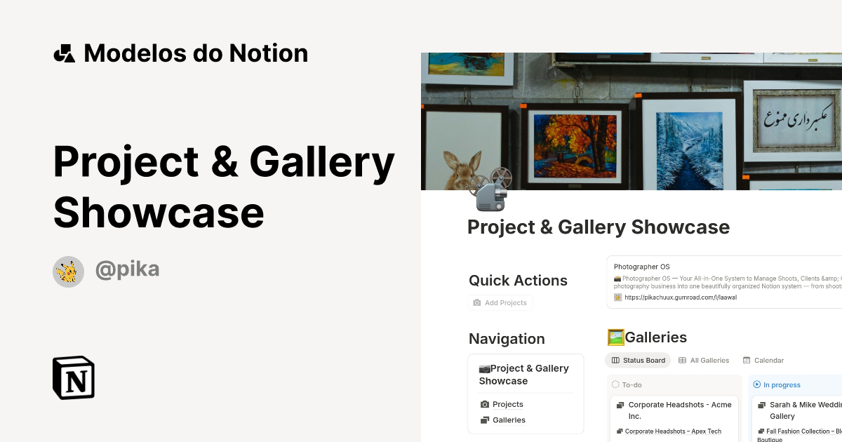 Project & Gallery Showcase Modelo por Pika | Marketplace do Notion