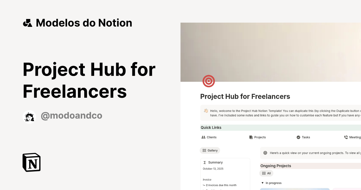Project Hub for Freelancers Modelo por Modo & Co. | Marketplace do Notion