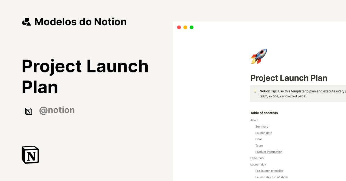 Project Launch Plan Modelo por Notion | Marketplace do Notion