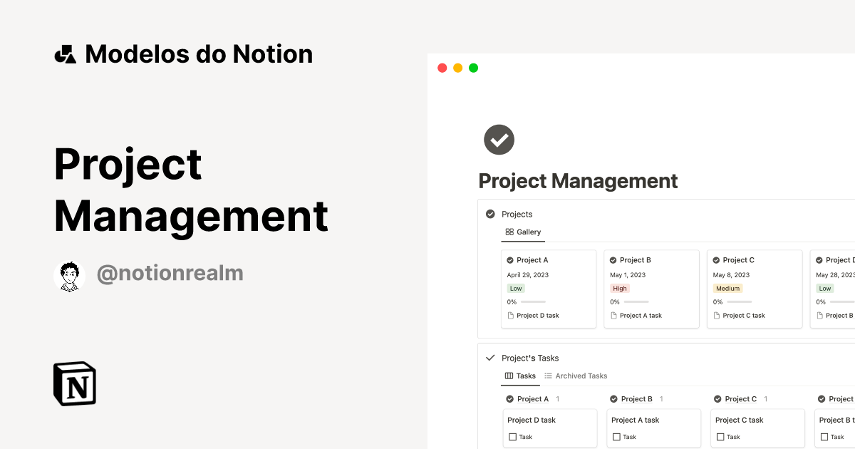 Project Management Modelo por Notionrealm | Marketplace do Notion