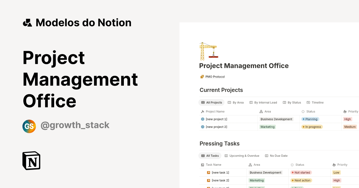 Project Management Office Modelo por Growth Stack | Marketplace do Notion