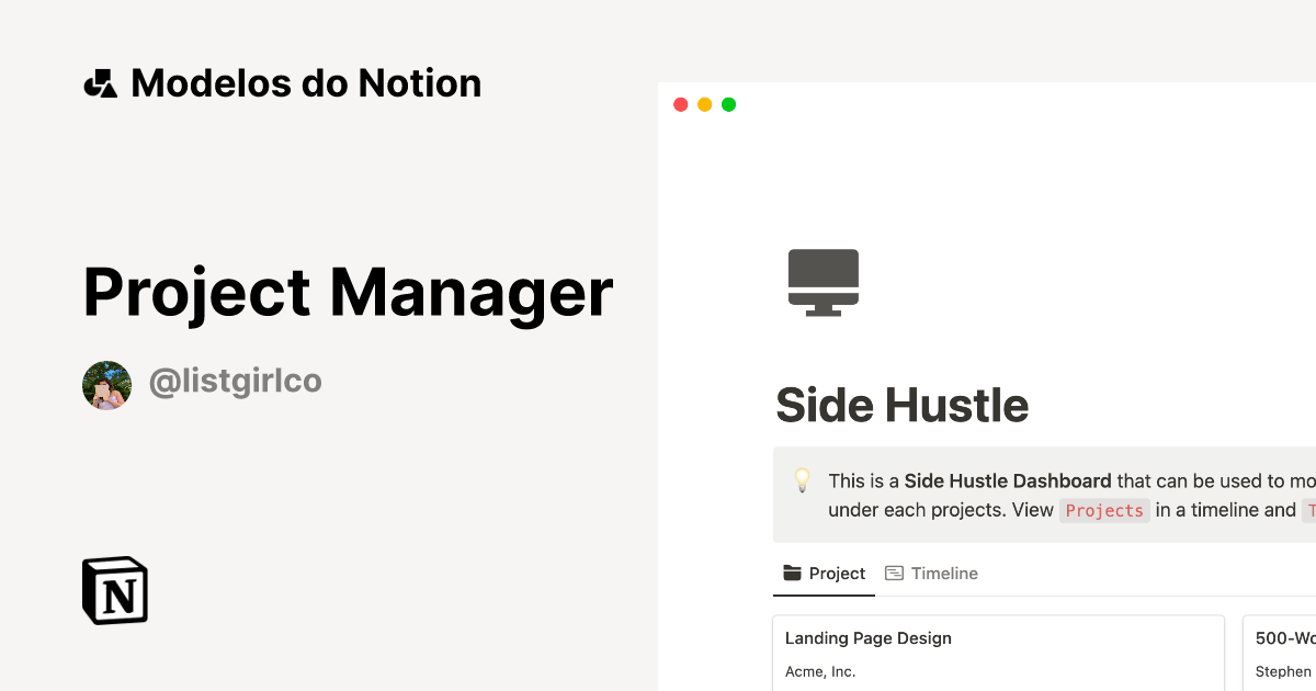 Modelo Project Manager | Marketplace do Notion
