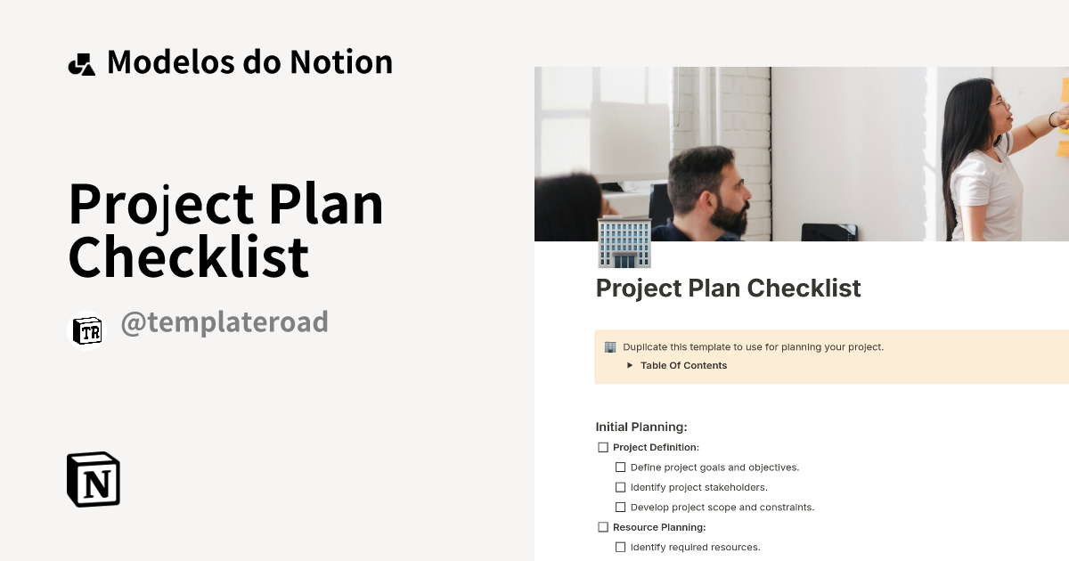 Modelo Project Plan Checklist | Marketplace do Notion