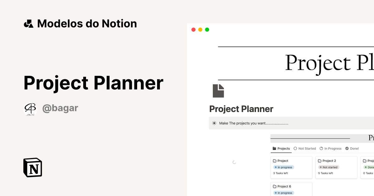 Modelo Project Planner | Marketplace do Notion