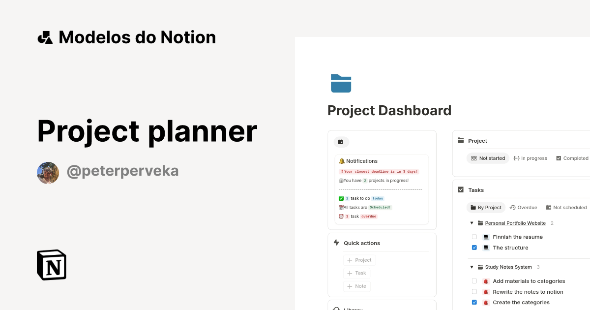 Project planner Modelo por Peter Perveka | Marketplace do Notion