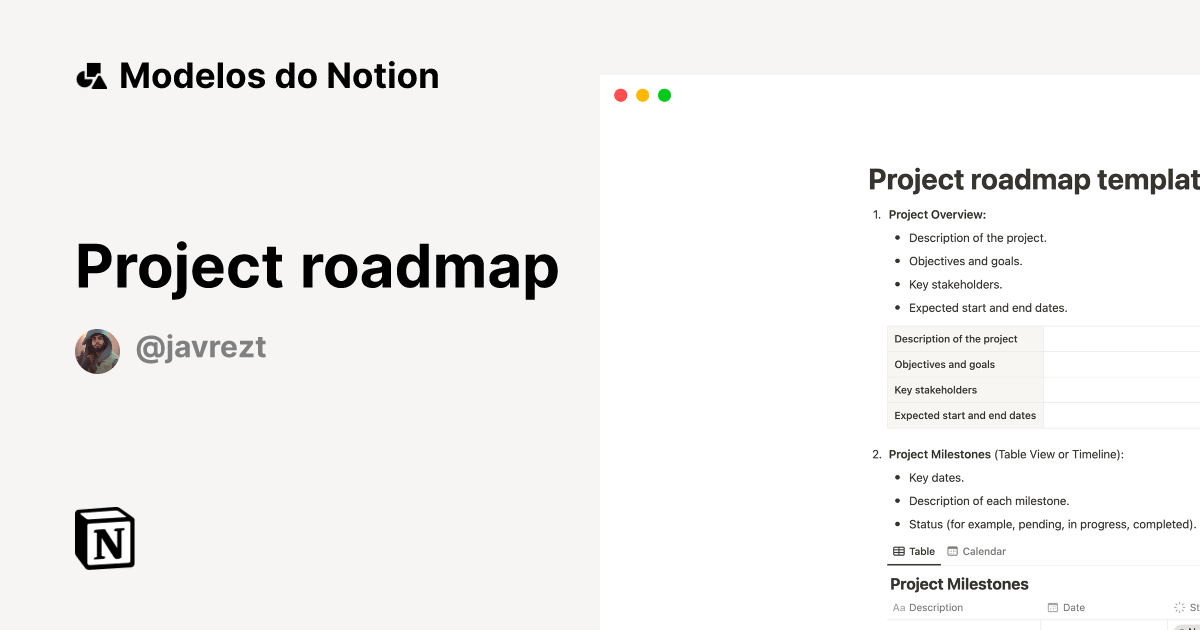 Modelo Project roadmap | Marketplace do Notion
