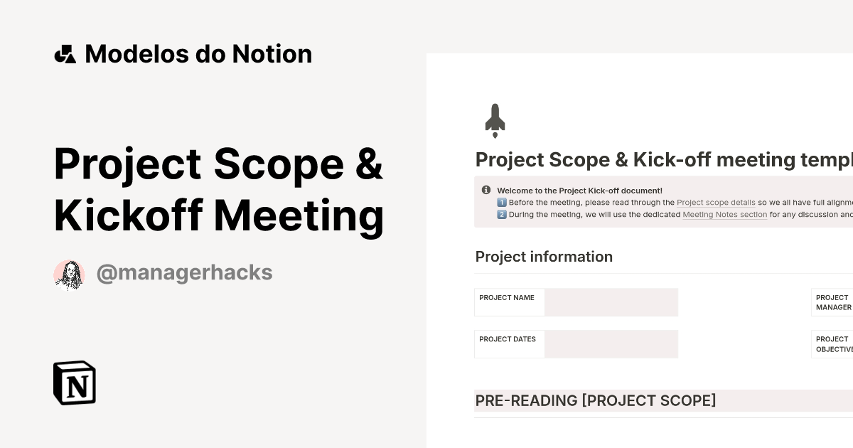 Project Scope & Kickoff Meeting Modelo por Mona | ManagerHacks ...