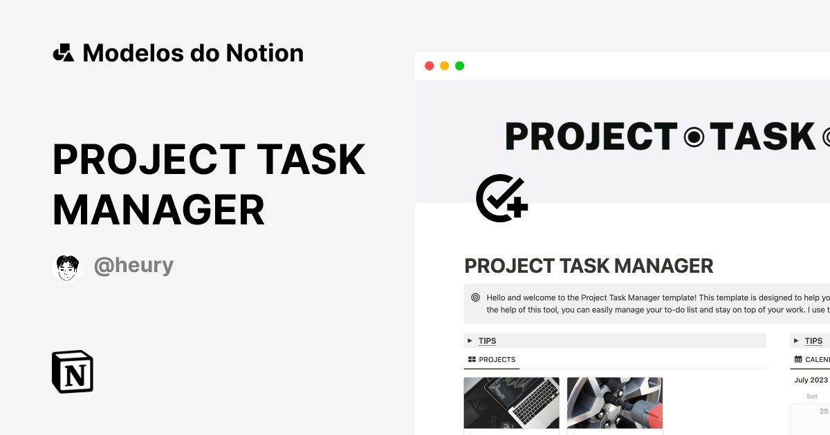 Modelo PROJECT TASK MANAGER | Marketplace do Notion