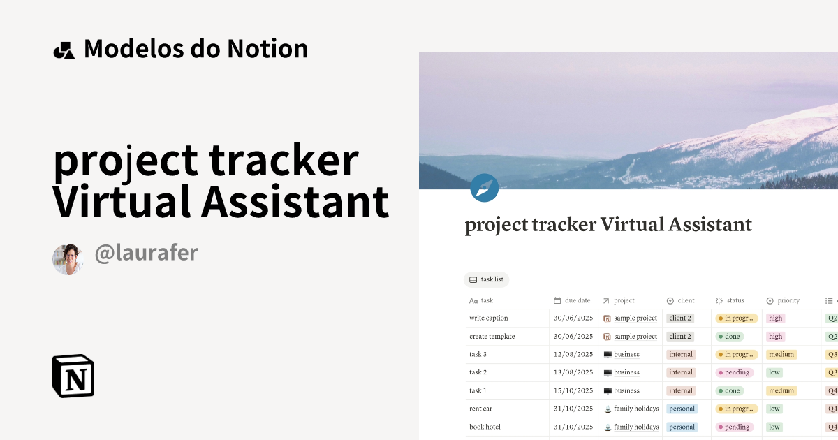 Modelo project tracker Virtual Assistant | Marketplace do Notion