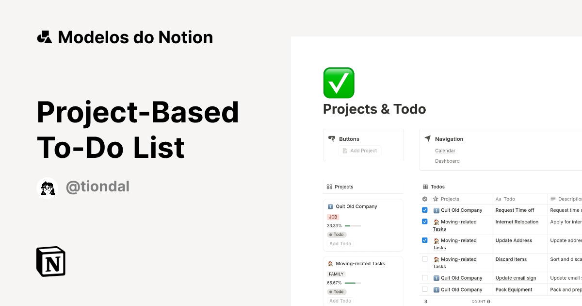 Modelo Project-Based To-Do List | Marketplace do Notion