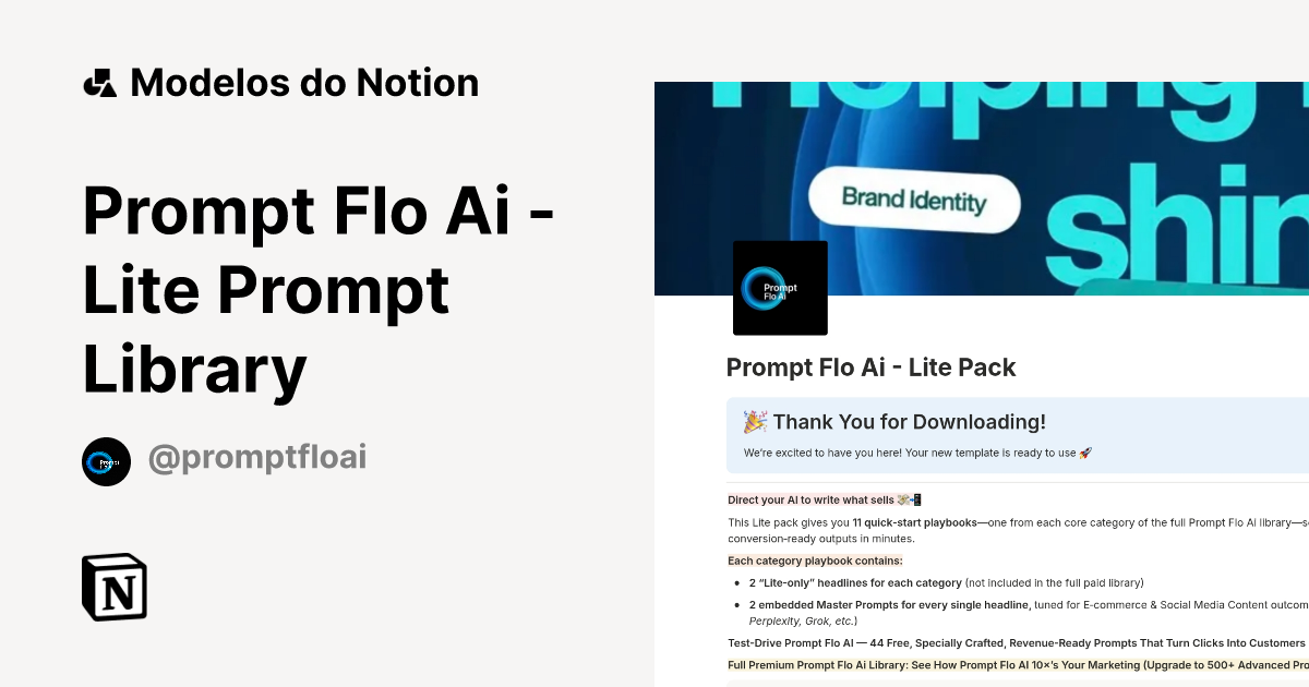 Prompt Flo Ai - Lite Prompt Library Modelo por Prompt Flo Ai | Marketplace do Notion