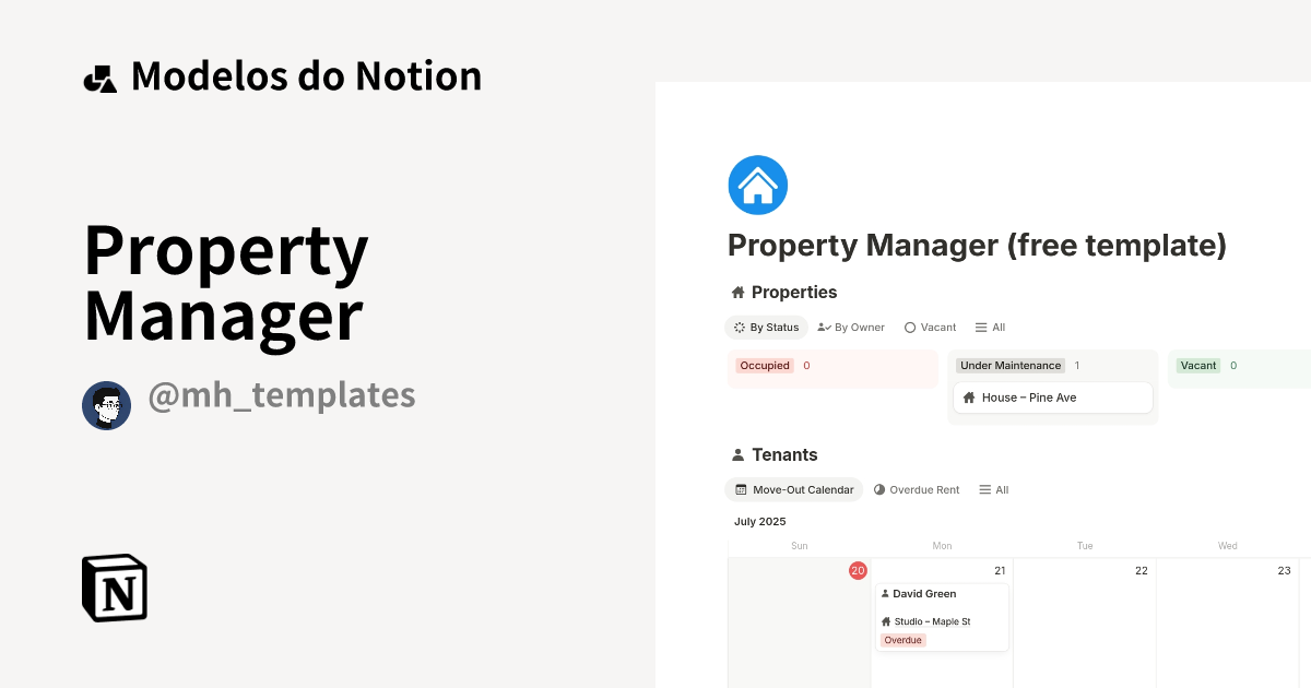 Property Manager Modelo por MH Systems | Marketplace do Notion
