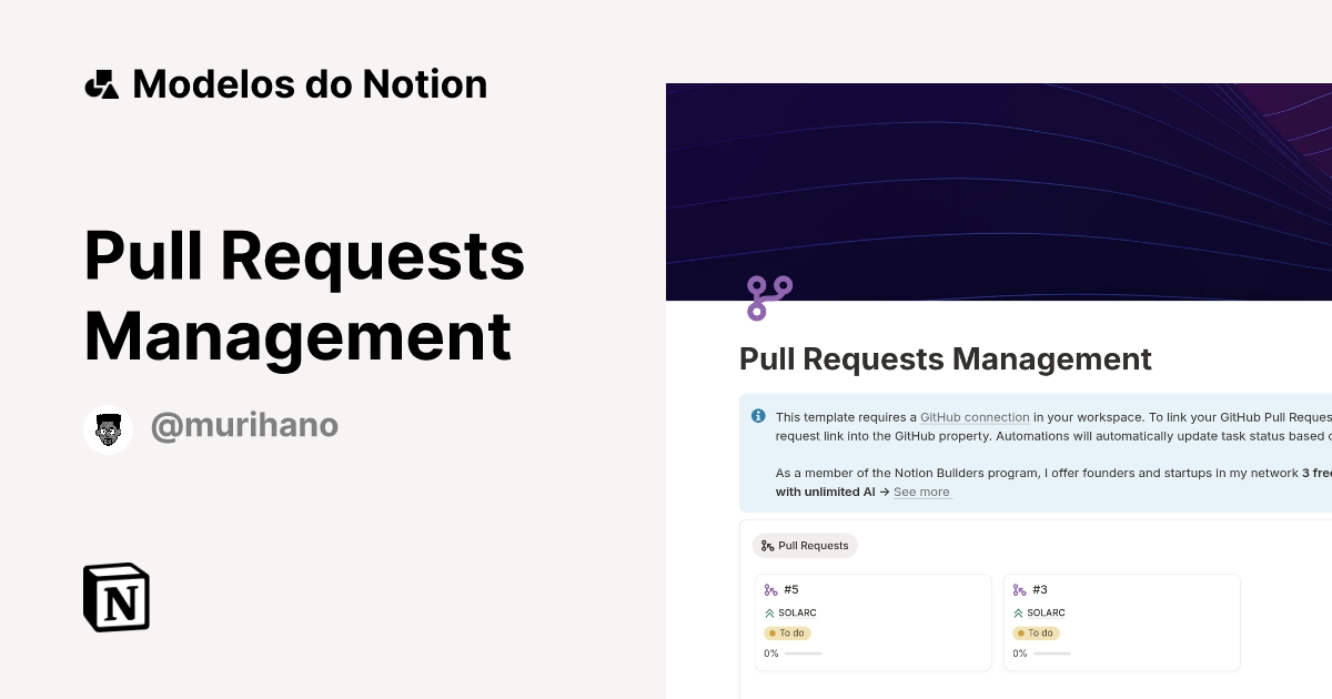 Pull Requests Management Modelo por Florian | Marketplace do Notion