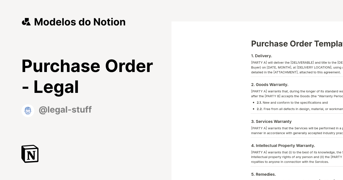 Modelo Purchase Order - Legal | Marketplace do Notion