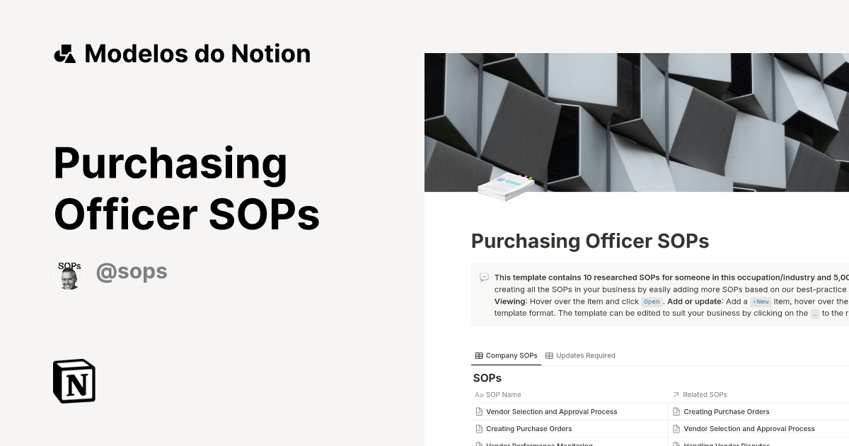 Modelo Purchasing Officer SOPs | Marketplace do Notion