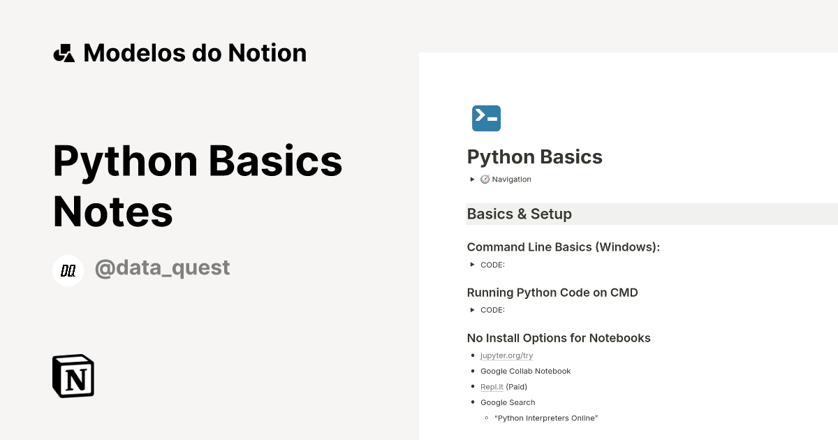 Modelo Python Basics Notes | Marketplace do Notion