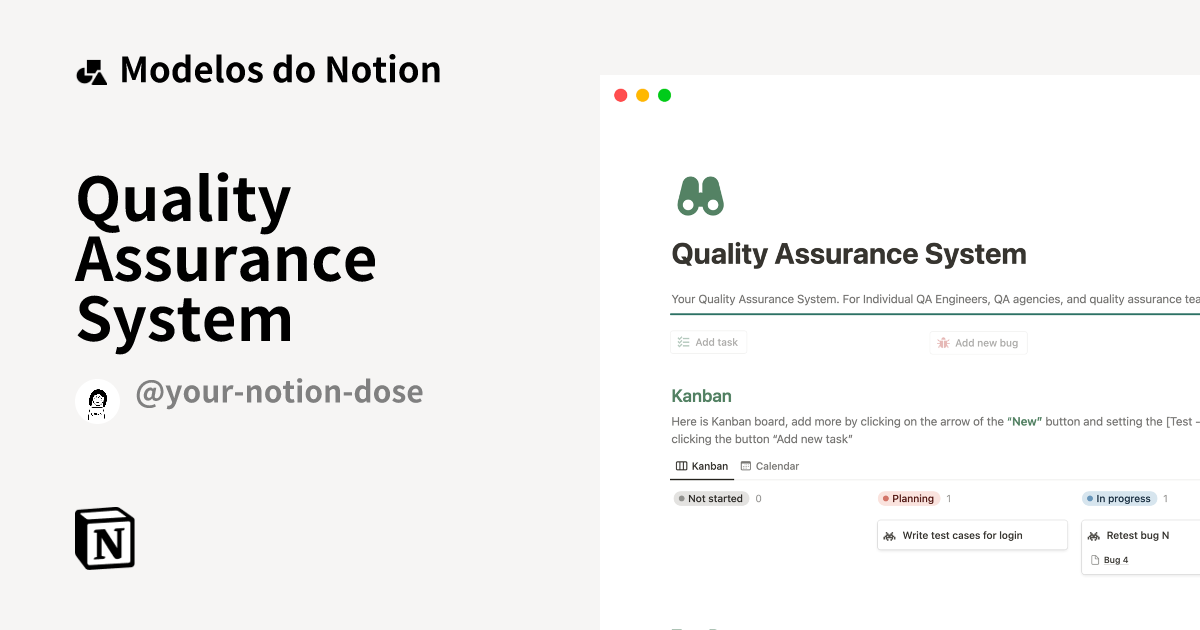 Quality Assurance System Modelo por Your Notion Dose | Marketplace do ...