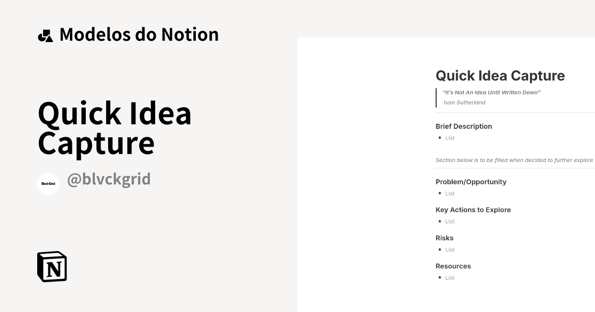 Modelo Quick Idea Capture | Marketplace do Notion
