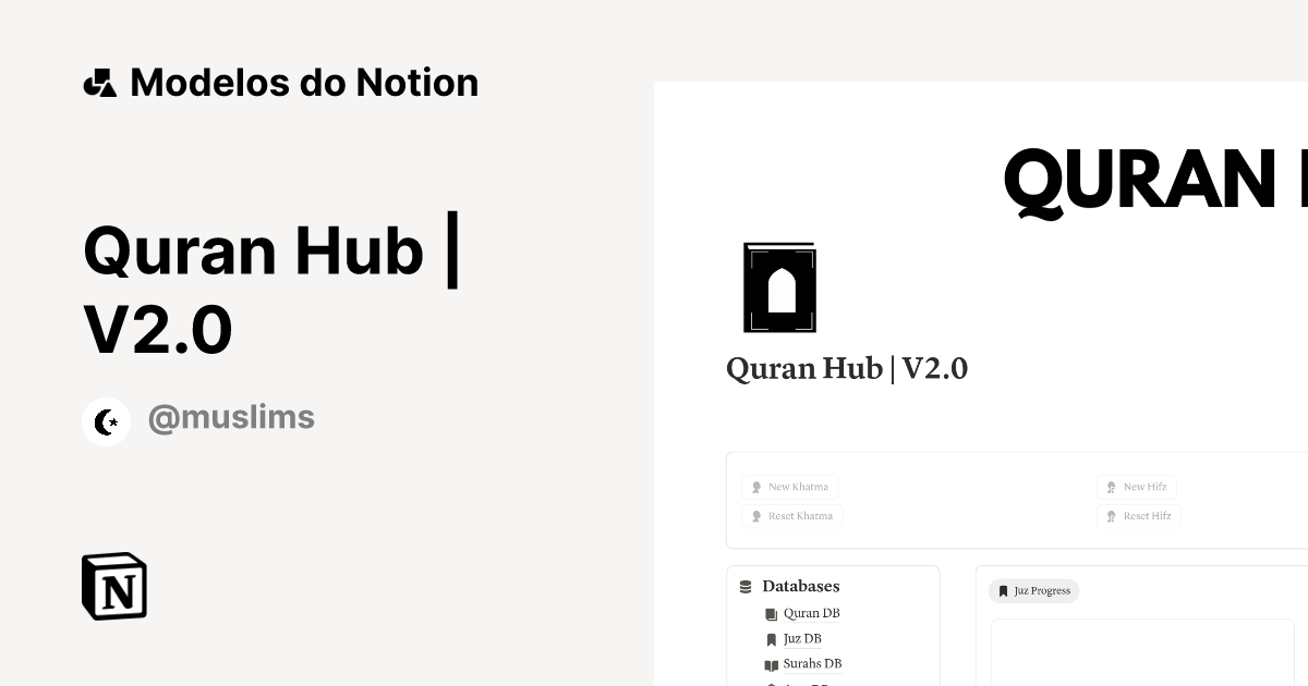 Quran Hub | V2.0 Modelo por Muslims Hub | Marketplace do Notion