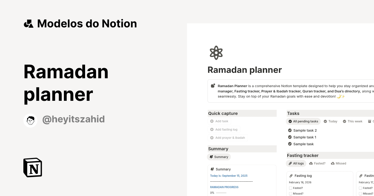 Ramadan planner Modelo por heyitszahid | Marketplace do Notion