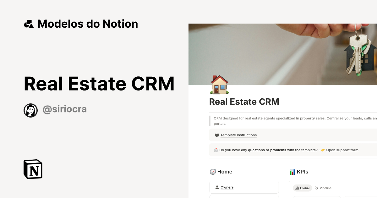 Real Estate CRM Modelo por Siri Ocra | Marketplace do Notion
