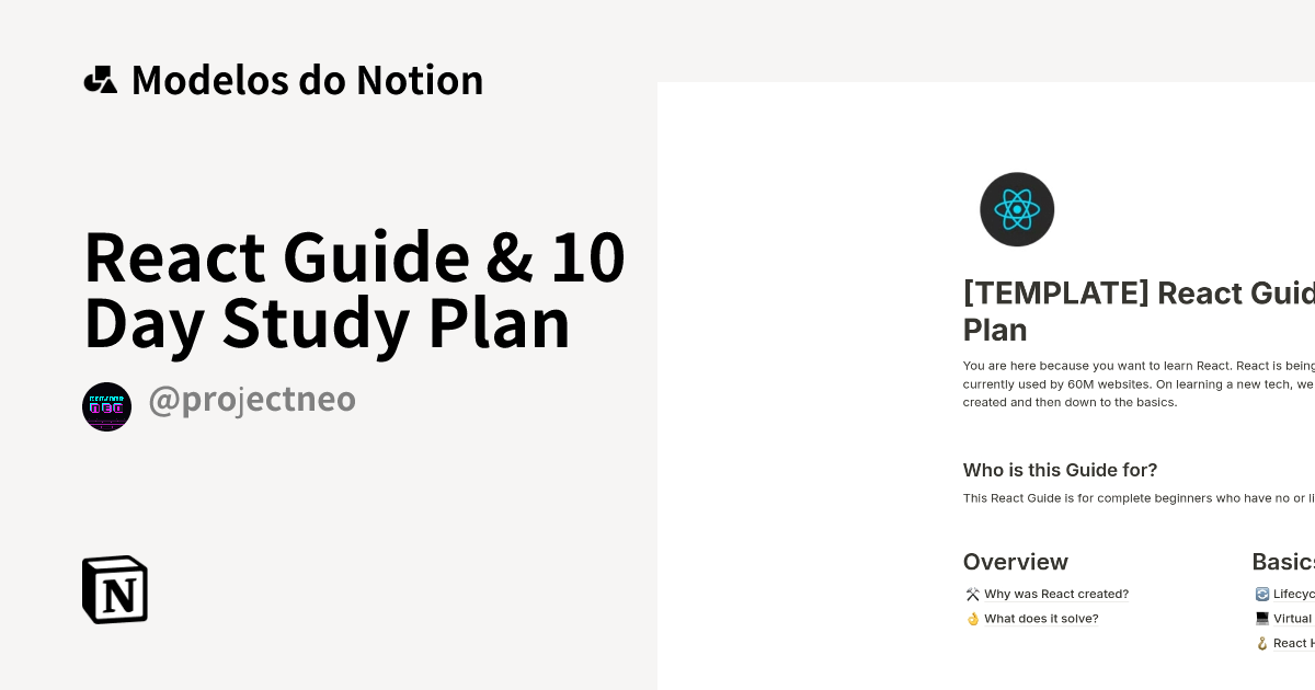React Guide & 10 Day Study Plan Modelo por Project Neo | Marketplace do ...