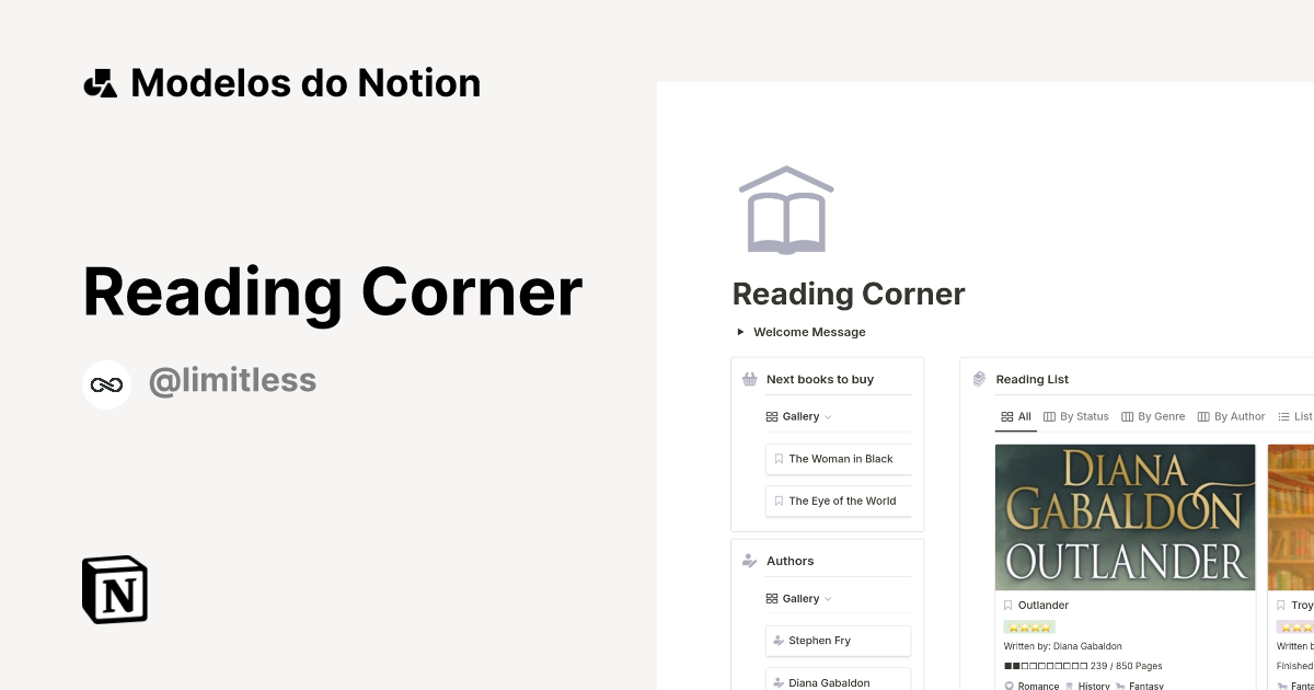 Modelo Reading Corner | Marketplace do Notion