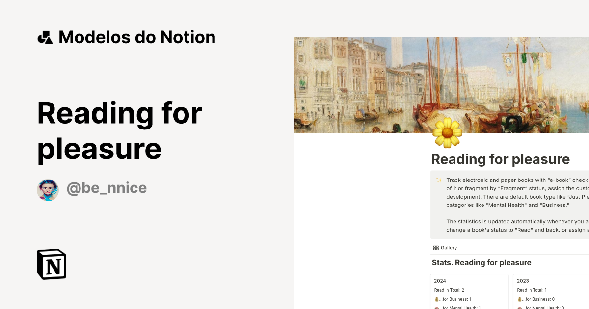 Modelo Reading for pleasure | Marketplace do Notion