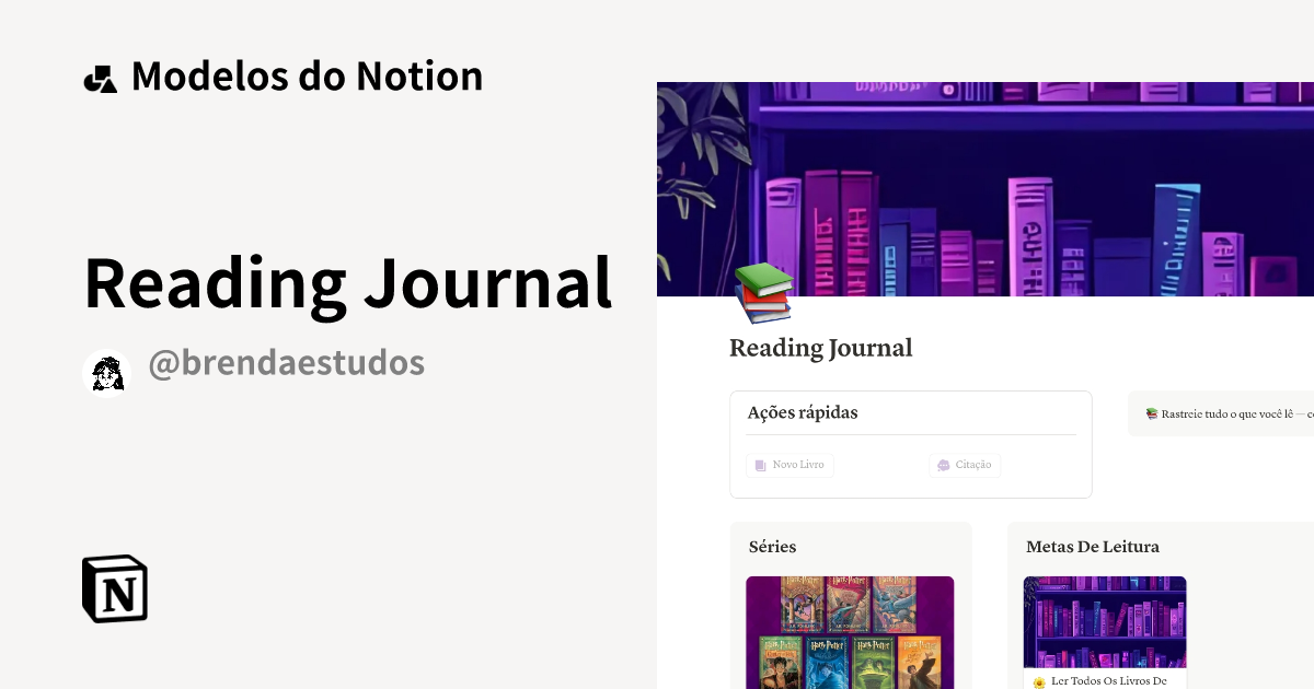 Reading Journal Modelo por Brenda Estudos | Marketplace do Notion