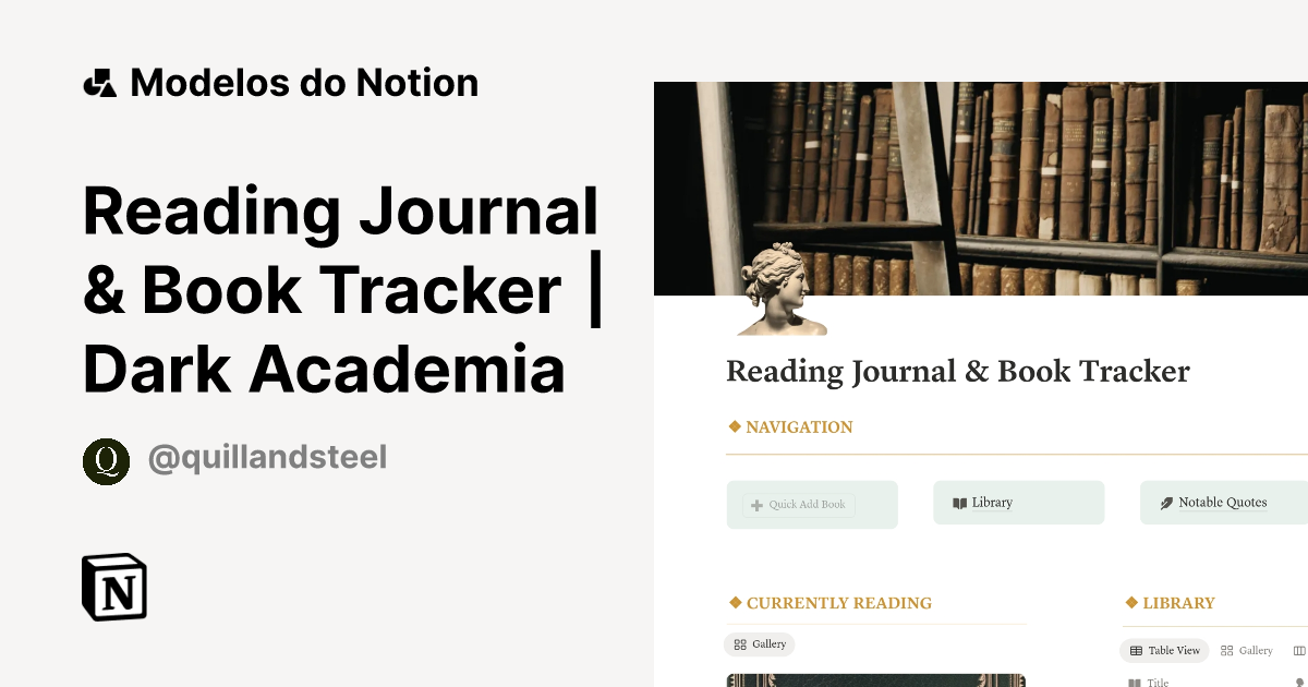 Modelo Reading Journal & Book Tracker | Dark Academia | Marketplace do ...