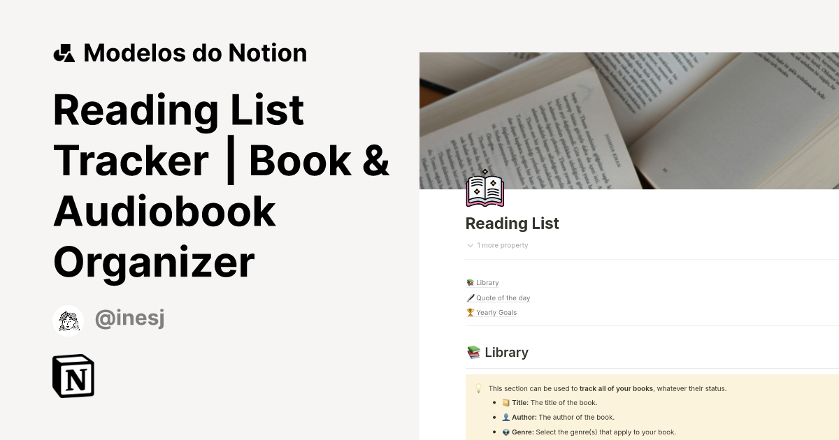 Modelo Reading List Tracker | Book & Audiobook Organizer | Marketplace do Notion