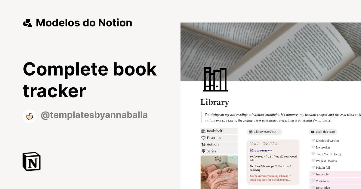 Modelo Complete book tracker | Marketplace do Notion