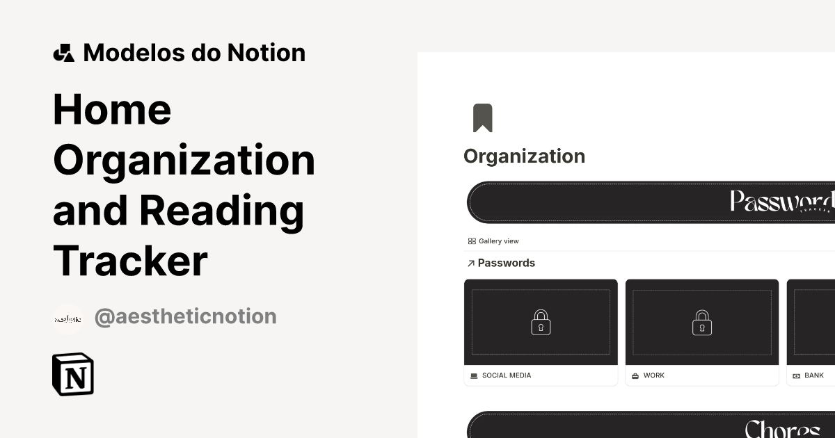 Home Organization and Reading Tracker Modelo por My Aesthetic Notion | Marketplace do Notion